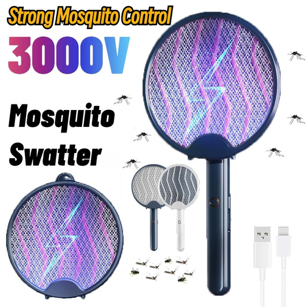 3000V Fly Swatter Electric Racket Rechargeable Bug Zapper Racket ...
