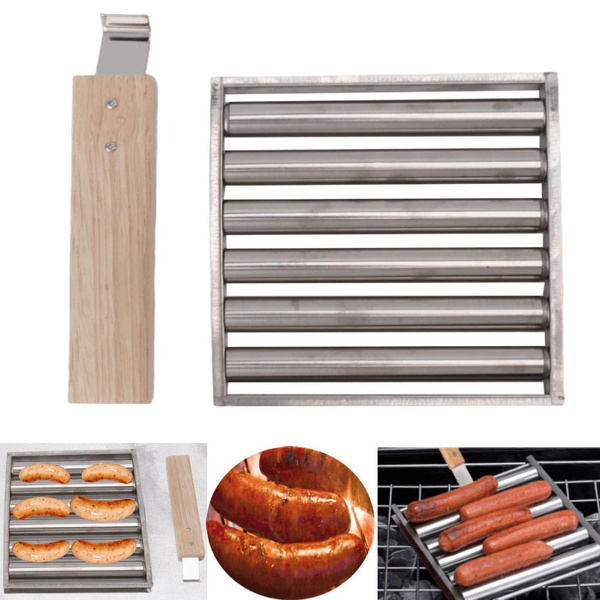 Stainless Steel Sausage Roller Rack Extended Wooden Handle Hot Dog ...
