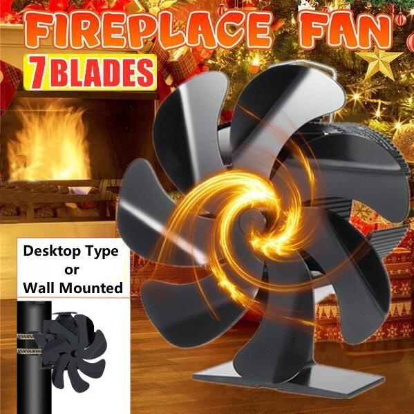 7 Blades Stove Fireplace Fan Wood Burning Heat Powered Eco Stove Fan ...