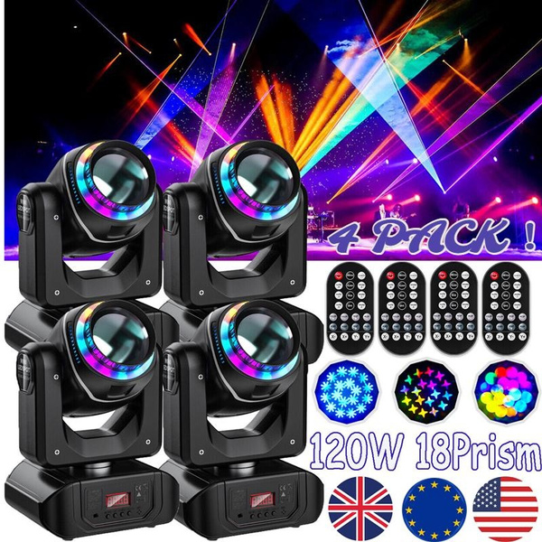 4 Pack!! 120W 10 Gobos 8 Colors Moving Head Lights 18 Prism Beam Gobo ...