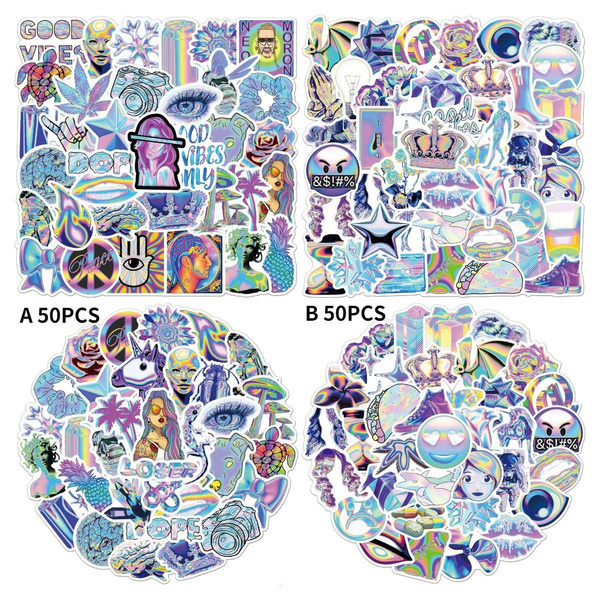 2 Style 50Pcs Colorful Psychedelic Stickers Aesthetic Stickers Trendy ...
