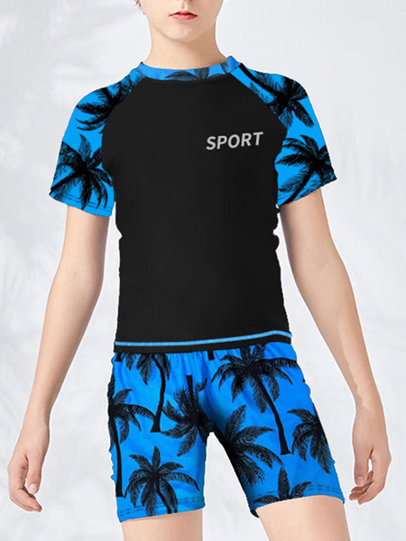 Boys Swimsuit 2 Piece Swim Set Short Sleeve Rash Guard Shirt and ...