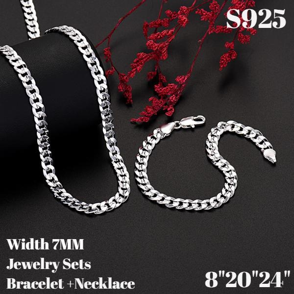 Luxury FIne 925 Sterling Silver Creative 7MM Chain Bracelets Neckalces ...