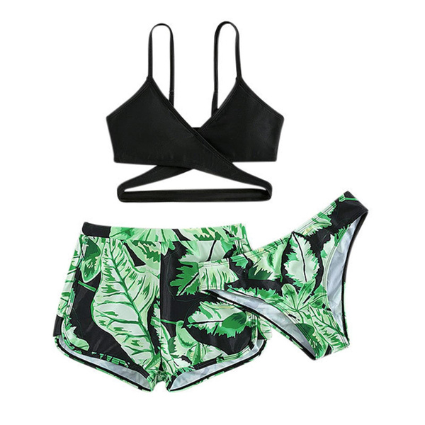 Girls Three Pieces Tropical Swimsuit Set Kids Bikini Tops with Printed ...