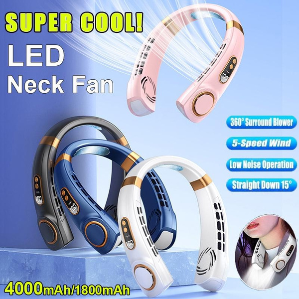 4000mAh/1800mAh Upgrade Hanging Neck Fan Digital Display Colorful ...