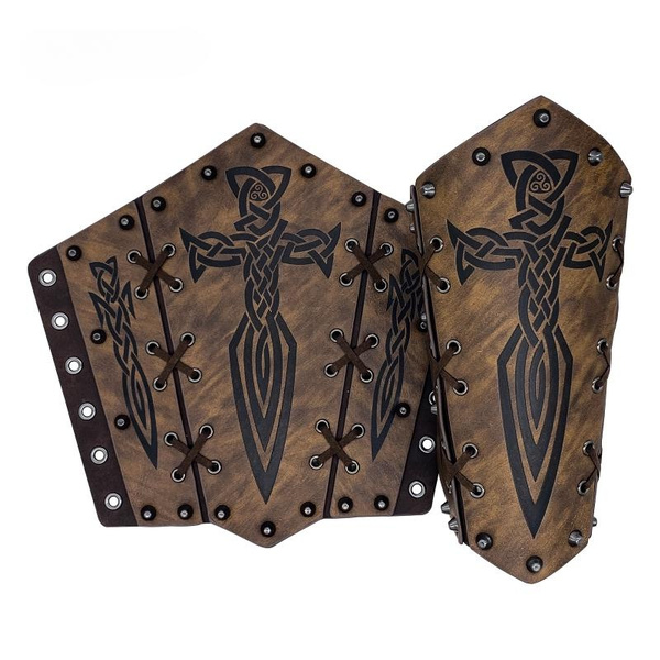 1 PC Nordic Viking Embossed Bracers Cosplay Props Faux Leather Wide ...