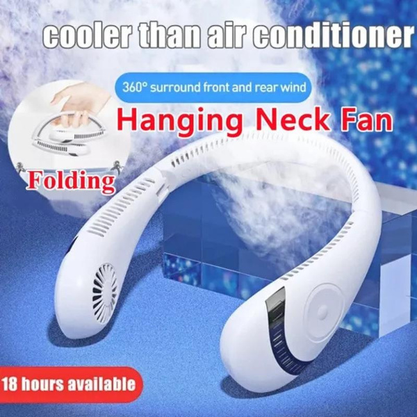 Small Folding Portable Hanging Neck Fan USB Rechargeable Bladeless Mute ...