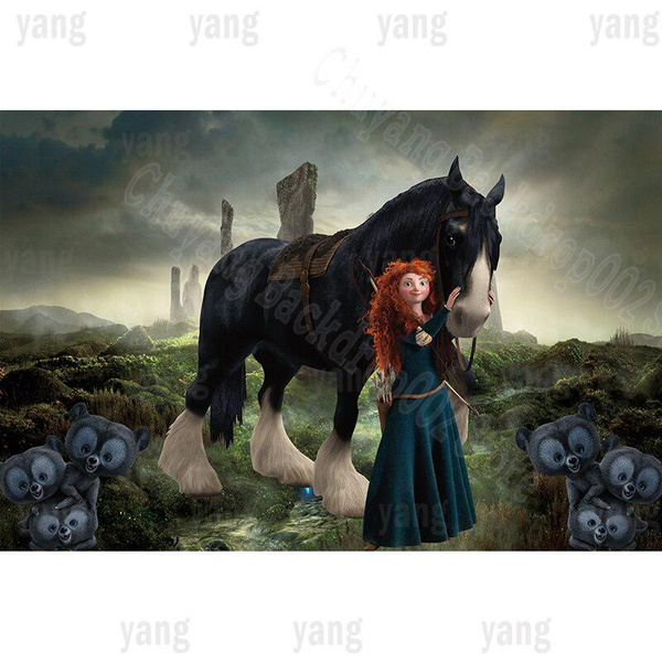 Cartoon Dark Clouds Photography Backdrop Brave Long Curly Hair Merida ...