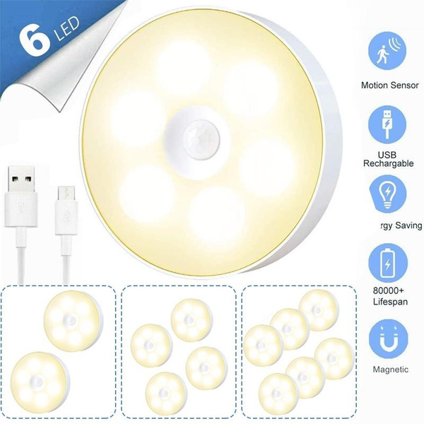 USB Rechargeable 6 LED Beads Dual Sensor Switch PIR Motions Sensor ...