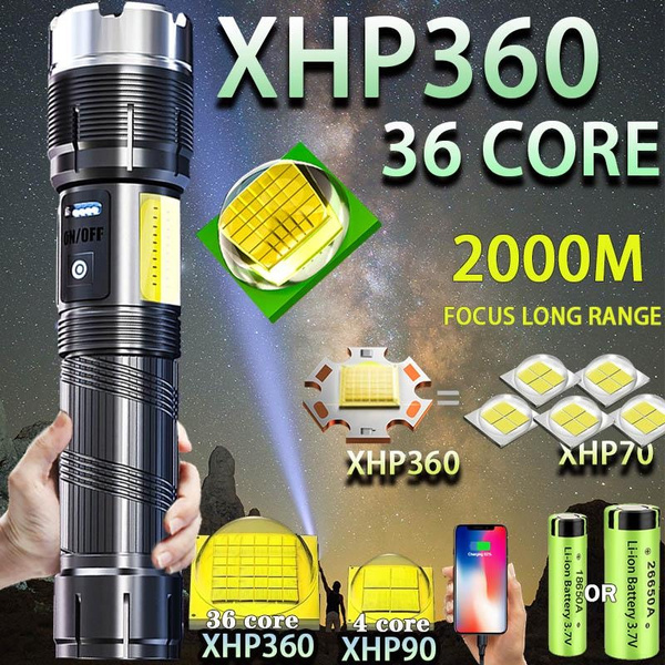 New XHP360/XHP90 LED Flashlight 36-Core/4-Core Tactical USB Torch ...