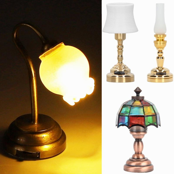Dollhouse Table Lamp,Metal Plastic LED Miniature Desk Light for Doll ...