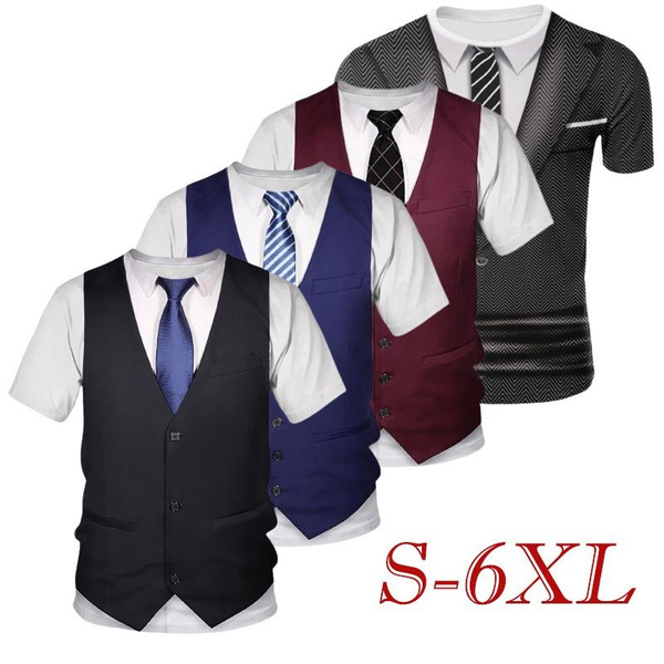 Men's Classic Tuxedo Funny 3D Print Fake Suit T-Shirt Short Sleeve ...