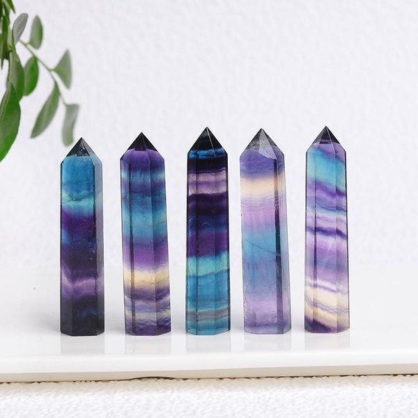 Natural Original Stone Colorful Fluorite Pillar Decoration Hexagonal ...