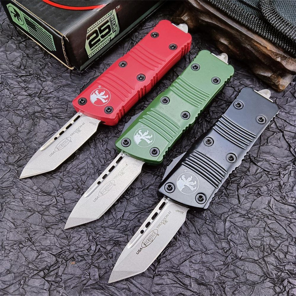 Micro tech Spring Tactical Knife Mini OTF 1.99 Inch Stone Wash Blade ...