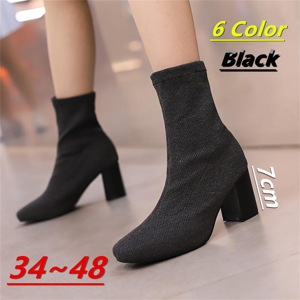 Fashion Elastic Short Boots Round Toe Thick Heels Women Ankle Boots Foot Length in Between 22cm ...