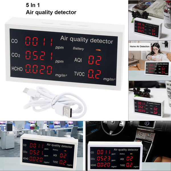 5 In 1 Air Quality Monitor CO2 HCHO TVOC CO AQI Detector Gas Analyzer ...