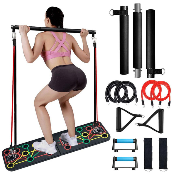 Foldable 160lbs Rubber Bands Deep Squat Bar ABS Push Up Stands Board Frames Rack Chest Arm Home ...
