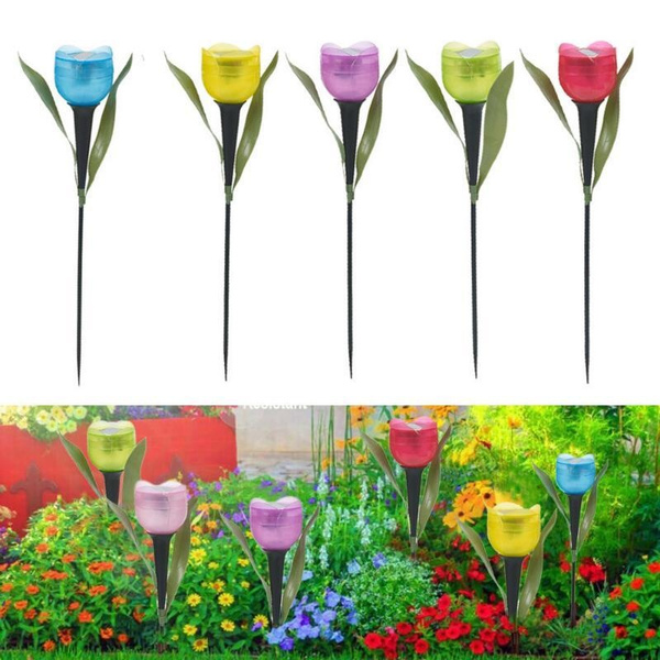 1Pcs Garden Tulip Flower Shape LED Solar Powered Waterproof Tube Lawn ...