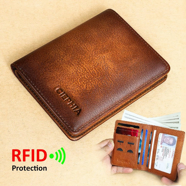 Genuine Leather Wallet for Men RFID Blocking Vintage Slim Short Bifold ...