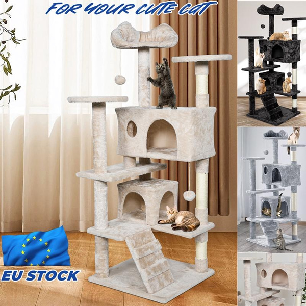 Upgraded Cute Cat Condo Furniture Cat Tree Tower with Ladder for Indoor ...