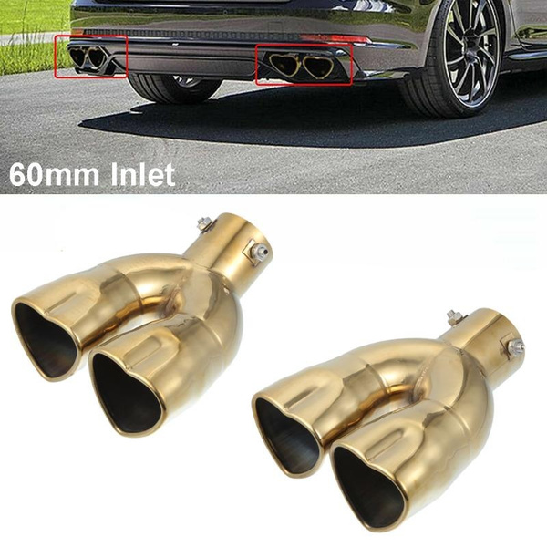 Universal Double Hearts Shape Dual Exhaust Tips 60mm Inlet Muffler Pipe ...