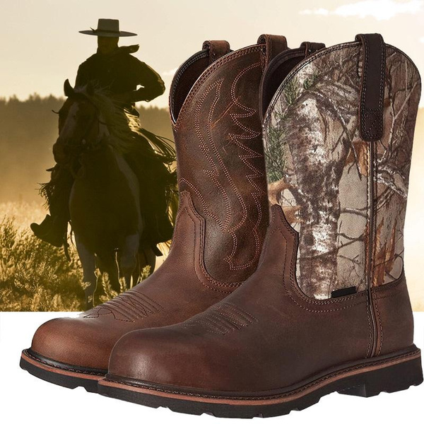 New Arrival Men's Retro Western Boots Cowboy Comfort Riding Horses Mid ...