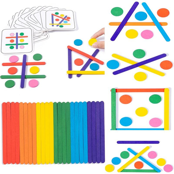 Kids Rainbow Stick Puzzle Toys Color Sensory Logical Thinking Matching ...