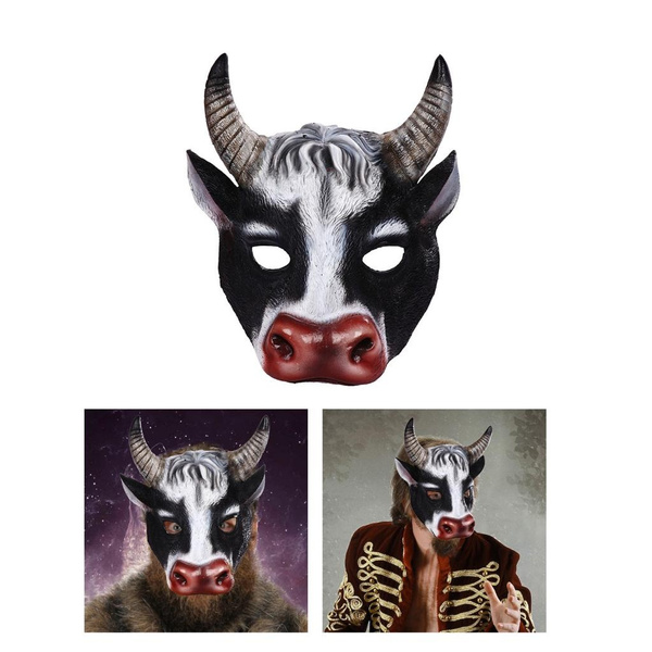 Cow Mask Halloween Half Face Cow Mask Animal Masquerade Mask for ...