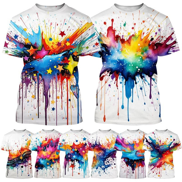 Color Splash Ink Drop Color 3D Printing T-shirt Starry Sky Harajuku ...