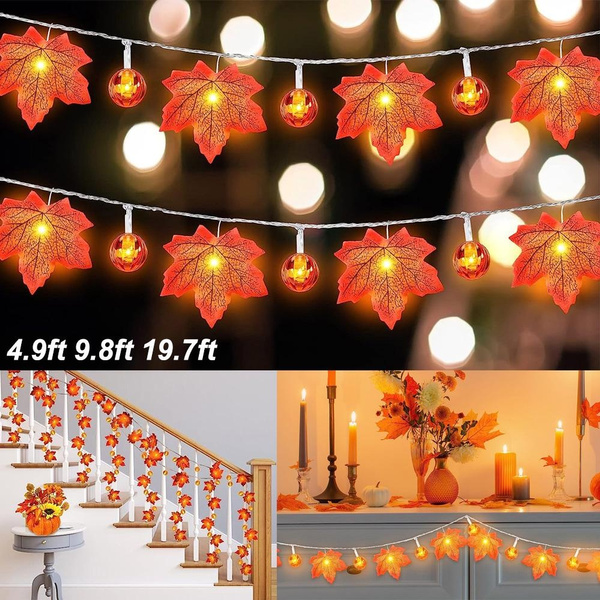 Maple Leaves Fairy Lights Fall String Lights Pumpkins Lights Realistic ...