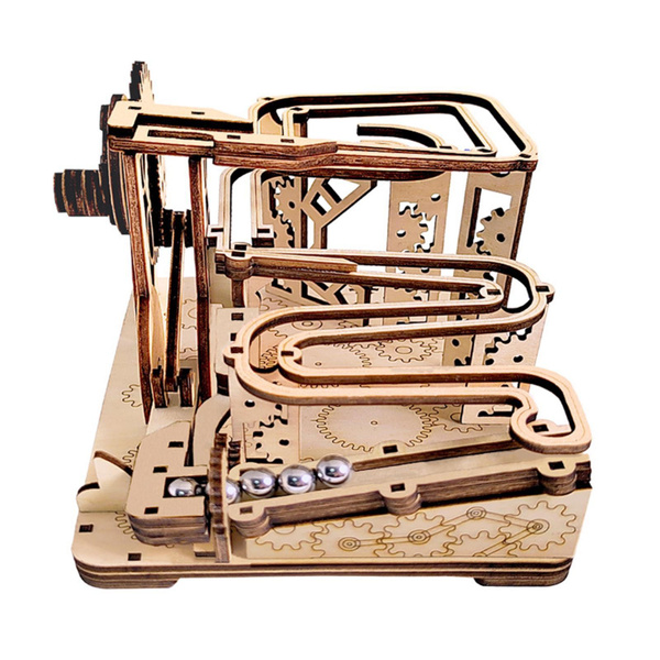 3D Puzzles Wooden Catapult Waterwheel Coaster Marblr Run Model Kit DIY ...