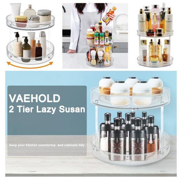 Large Clear 2-Tier Lazy Susan Turntable - Versatile Rotating Organizer ...