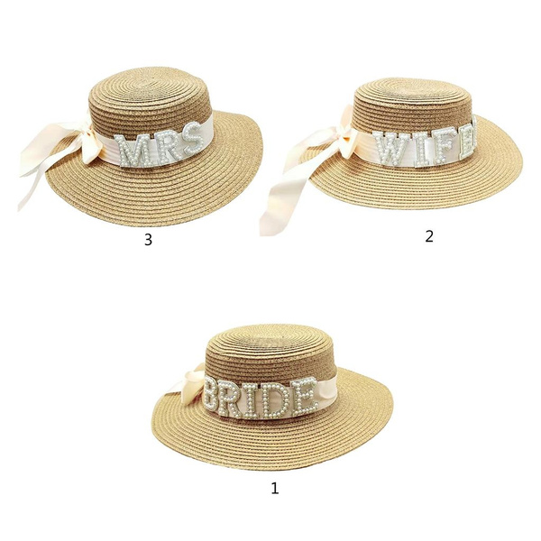 Bride Straw Hat for Women Sun Hat Breathable Wedding Party Letter ...