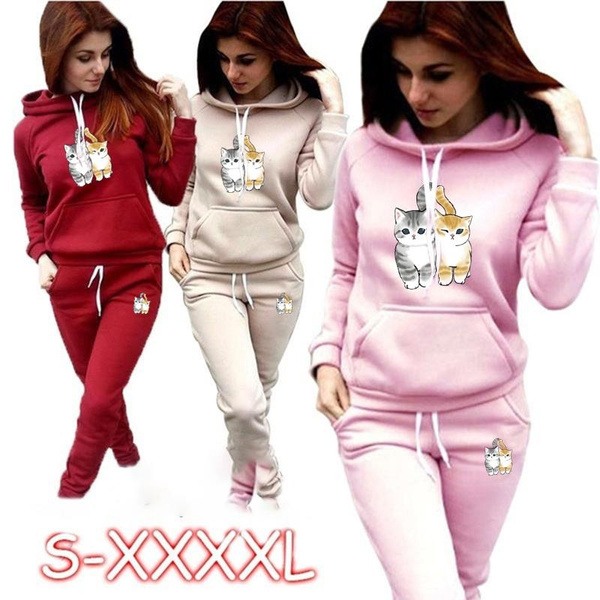 Cute Cartoon Cat Sport Suit Tracksuit for Women Running Set Jogging ...