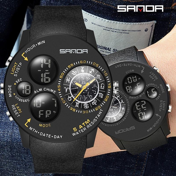 SANDA Creative 12 Constellation Dial Clock Quartz Watch Sport Dual ...