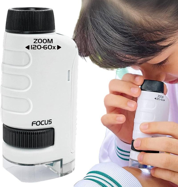 Mini Microscope for Kids, LED Lighted Pocket Microscope, 60x120 x ...