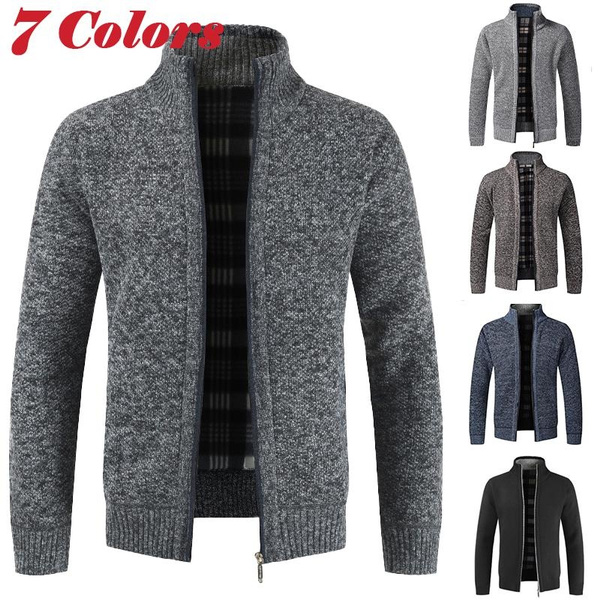 Fashion Men’s Zipper Long Sleeve Sweater Jacket Spring and Autumn Solid ...