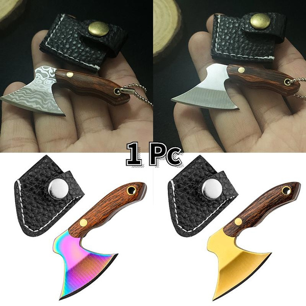 1PC MINI Stainless Steel Axe Pocket Knife Full Tang Wood Handle Gift ...