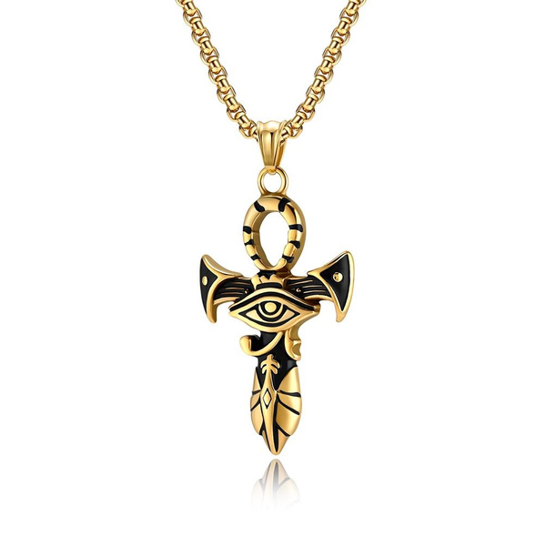 Men Classic Ancient Egypt Eye of Horus Ankh Cross Pendant Personalized ...