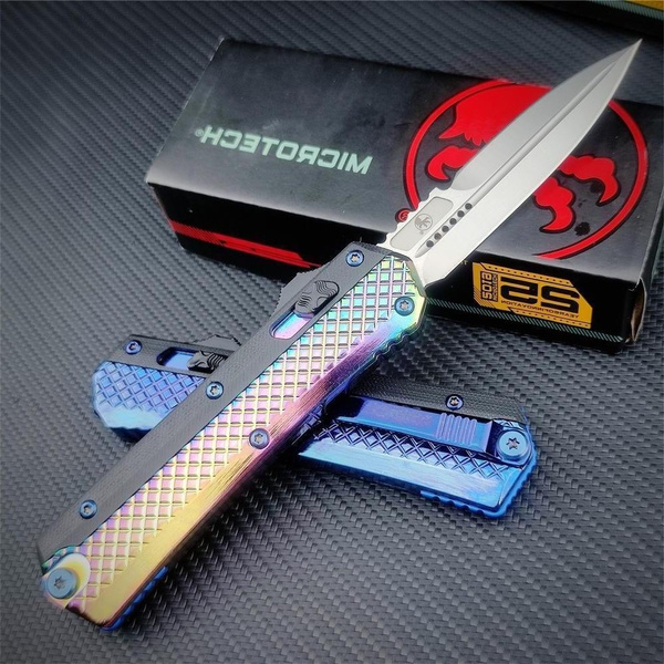 AUTO OTF Straight Out Dagger Micr Otech Glykon Spring Assisted Knife D2 ...