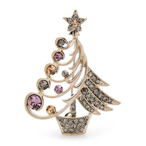 Rhinestone Christmas Tree Brooches For Women Men 2-color New Year ...