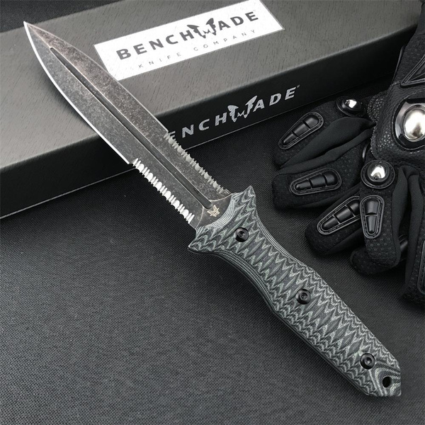 Newest BENCHMADE Fixed Blade Straight Knife Stonewashed Serrated Dagger ...