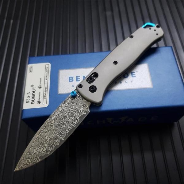2023 Tantical Benchmade 533/535 Bugout AXIS Folding Knife S35V/Damascus Steel Blade Carbon Fiber ...