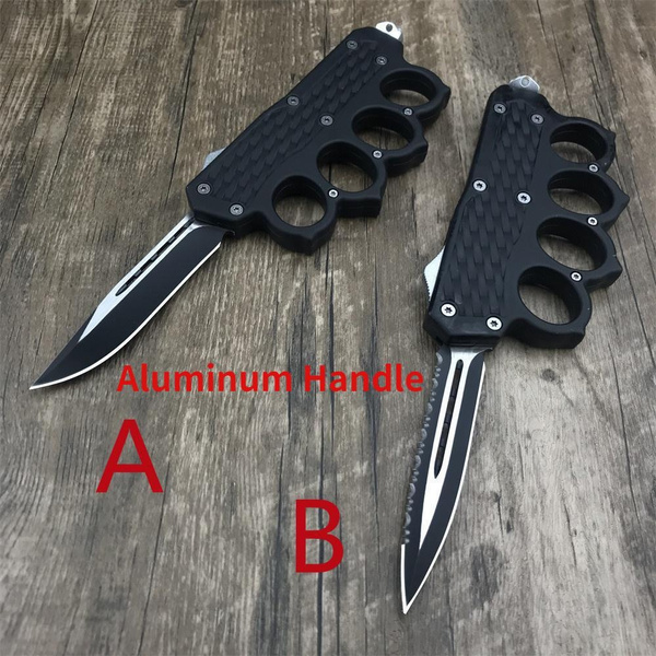New Tactical Brass Knuckle Knife OTF Auto Out The Front Dagger Blade Trench Knife - Knuckle ...