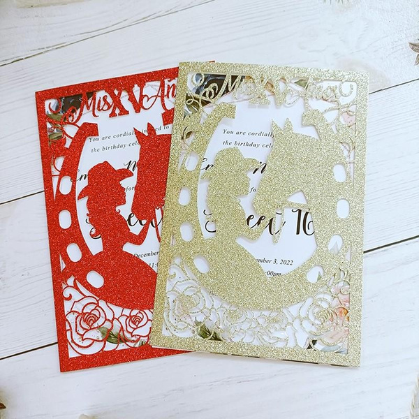 50pc Red Glitter Quinceanera Invitation Sweet Sixteen Birthday ...