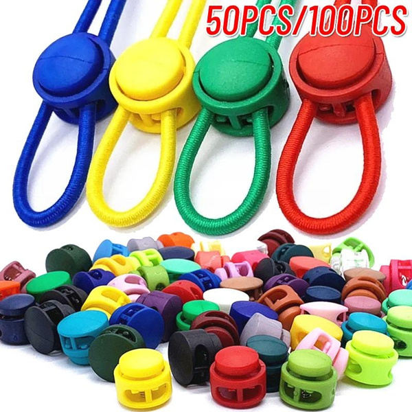 50pcs/100pcs Assorted Color Plastic Cord Locks Double Hole Spring Cord ...
