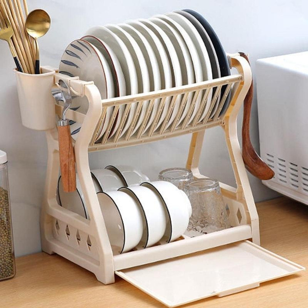 Double Dish Rack Kitchen Storage Bowl Chopsticks Plastic Bowl Rack ...
