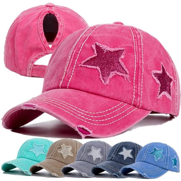 Five-pointed Star Hats for Women Men Washed Denim Hole Baseball Cap ...
