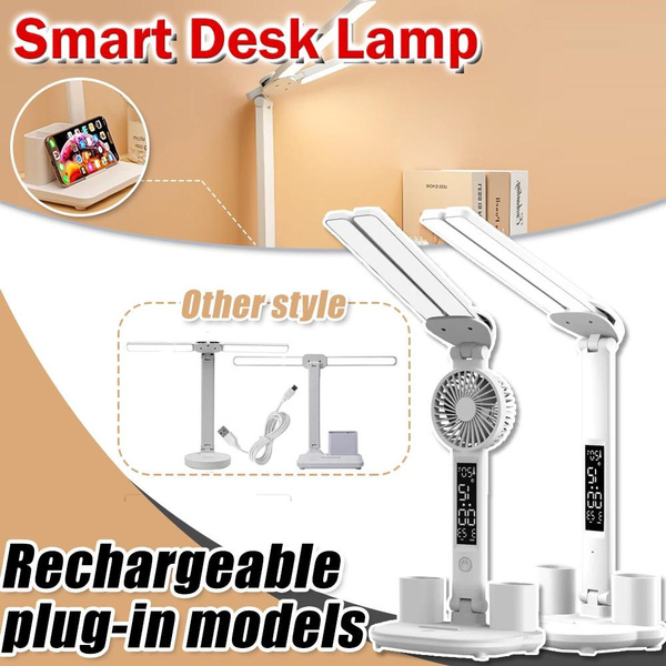 USB LED Desk Lamp Foldable Study Reading Light with Temperature Fan ...