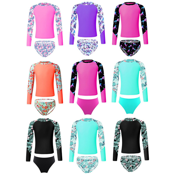 Rashguard Swimsuit for Girls UV Protection 2 Pieces Swimsuit Long ...